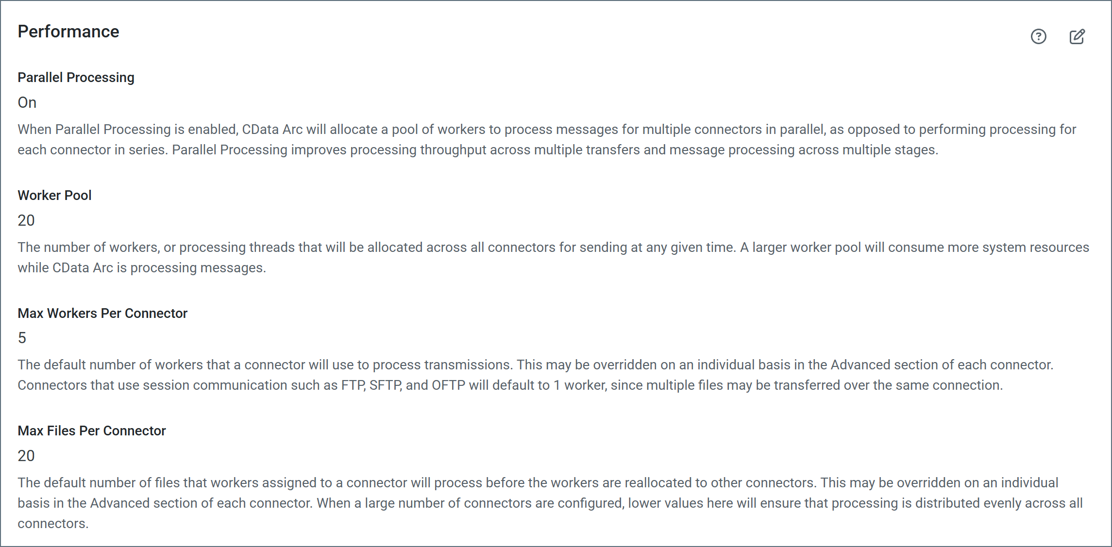 CData Arc - Performance Settings | Version 25.3.9393